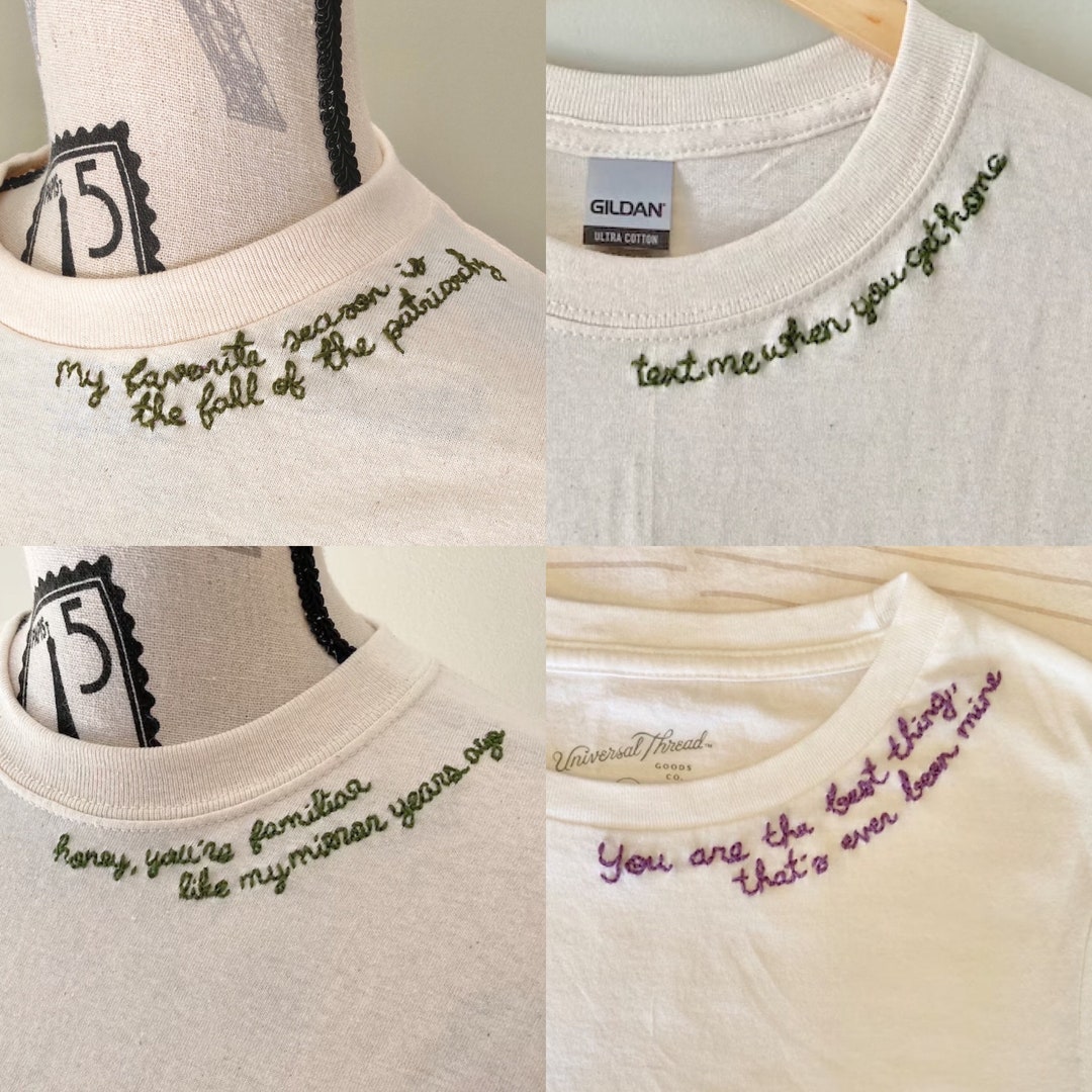 Custom Tiny Lettering | Cursive Collar Embroidery | Hand Embroidered ...