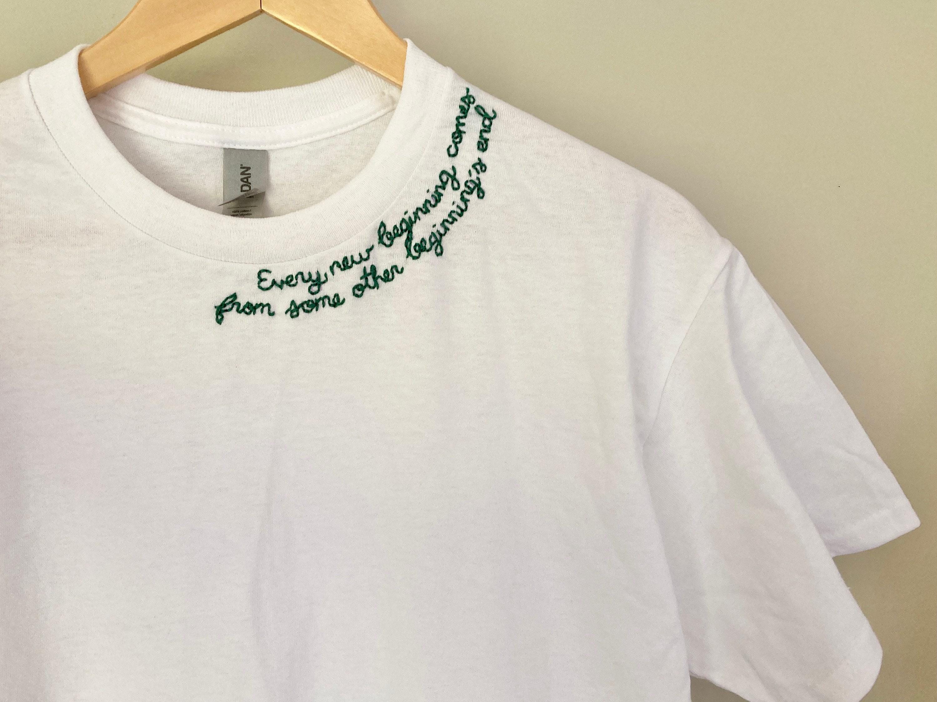 Tiny Font Quote Tee: Small Cursive Lettering, Custom Embroidered ...