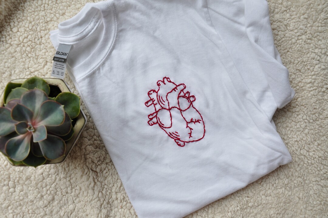 HUMAN HEART Shirt Embroidered Anatomical Heart Design, Human Anatomy ...