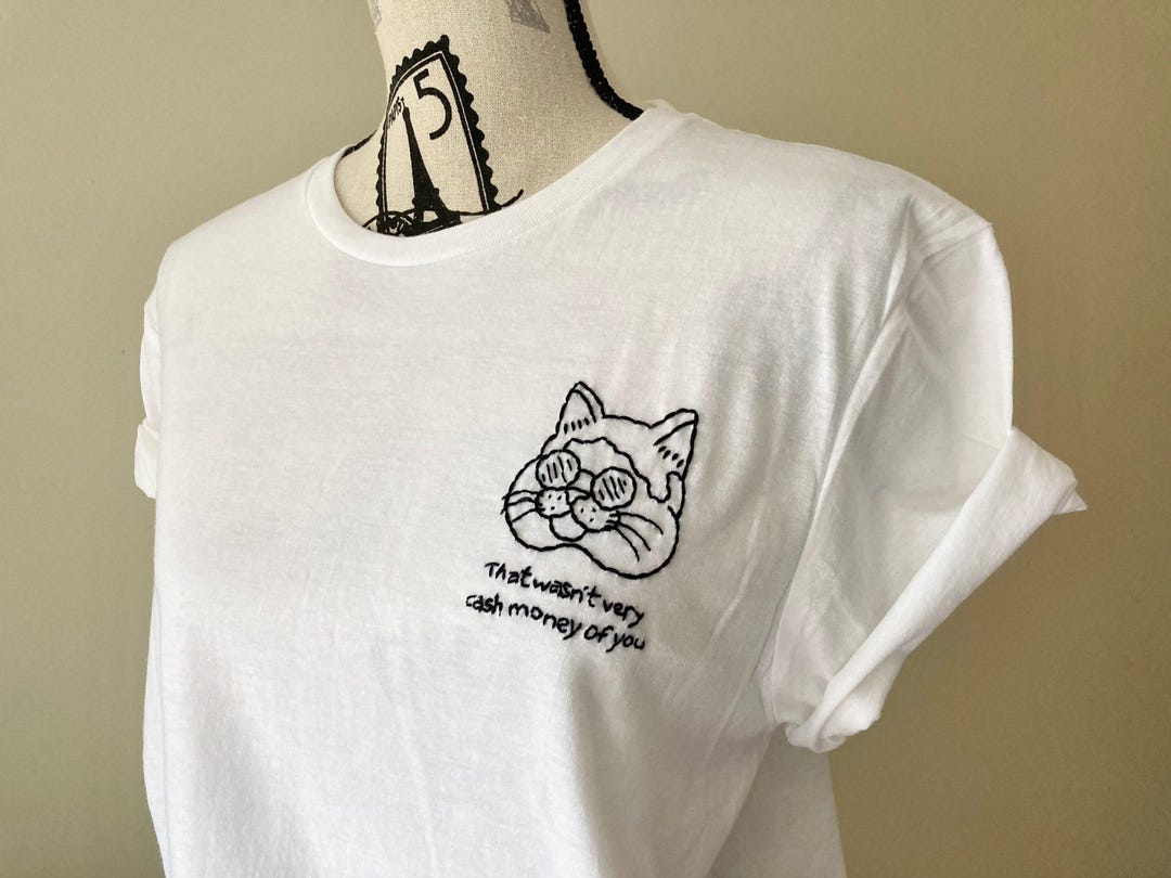 Funny Cat Embroidery Design Trendy Embroidered Shirt for Cat Lover Gift ...