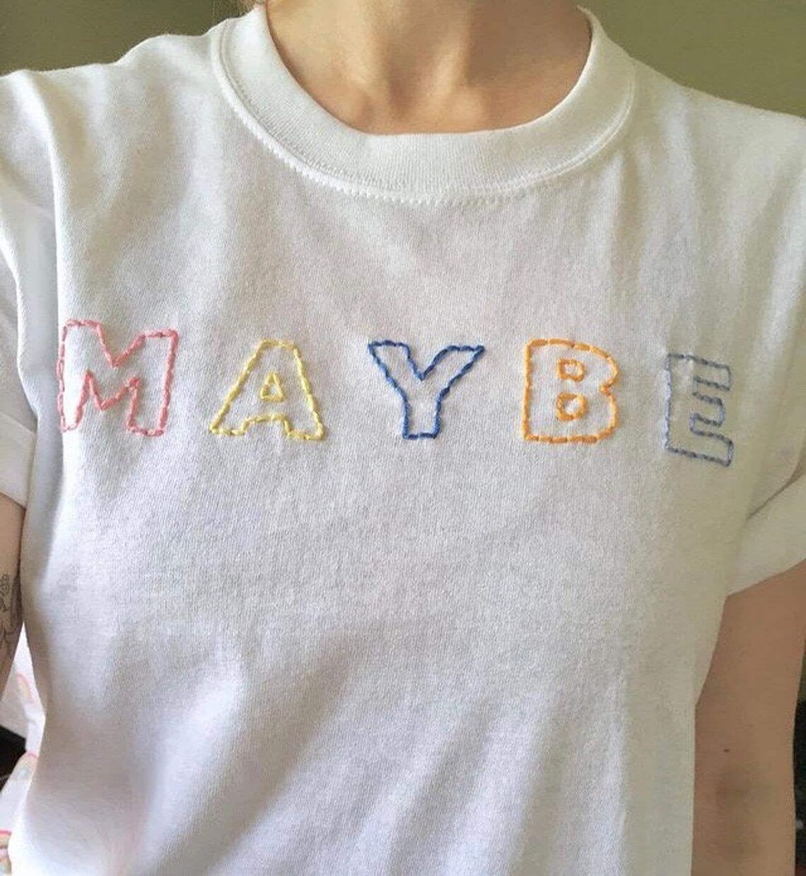 Pastel Block Letter Tee | CAPS Font | Custom Hand-embroidered Shirt - Etsy