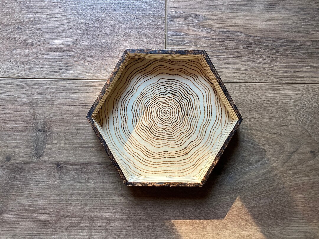 Burned Wood Tree Rings Wood Catch All Tray Men Catch All Wooden Desk ...