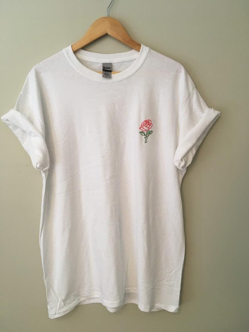 CUSTOM ROSE Embroidery Design Flower Shirt / Minimal Flower | Etsy