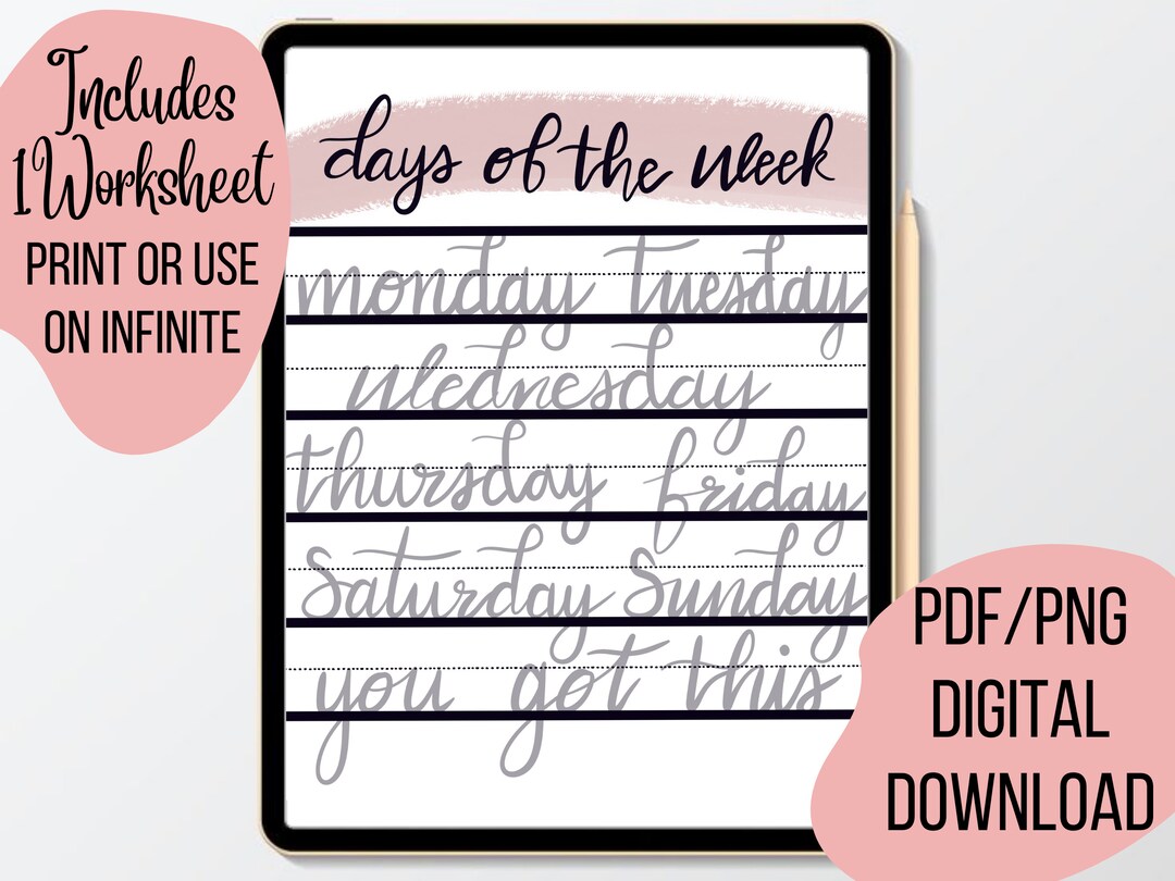 Beginner’s Handlettering Worksheets - Days of the Week - Hand Lettering ...
