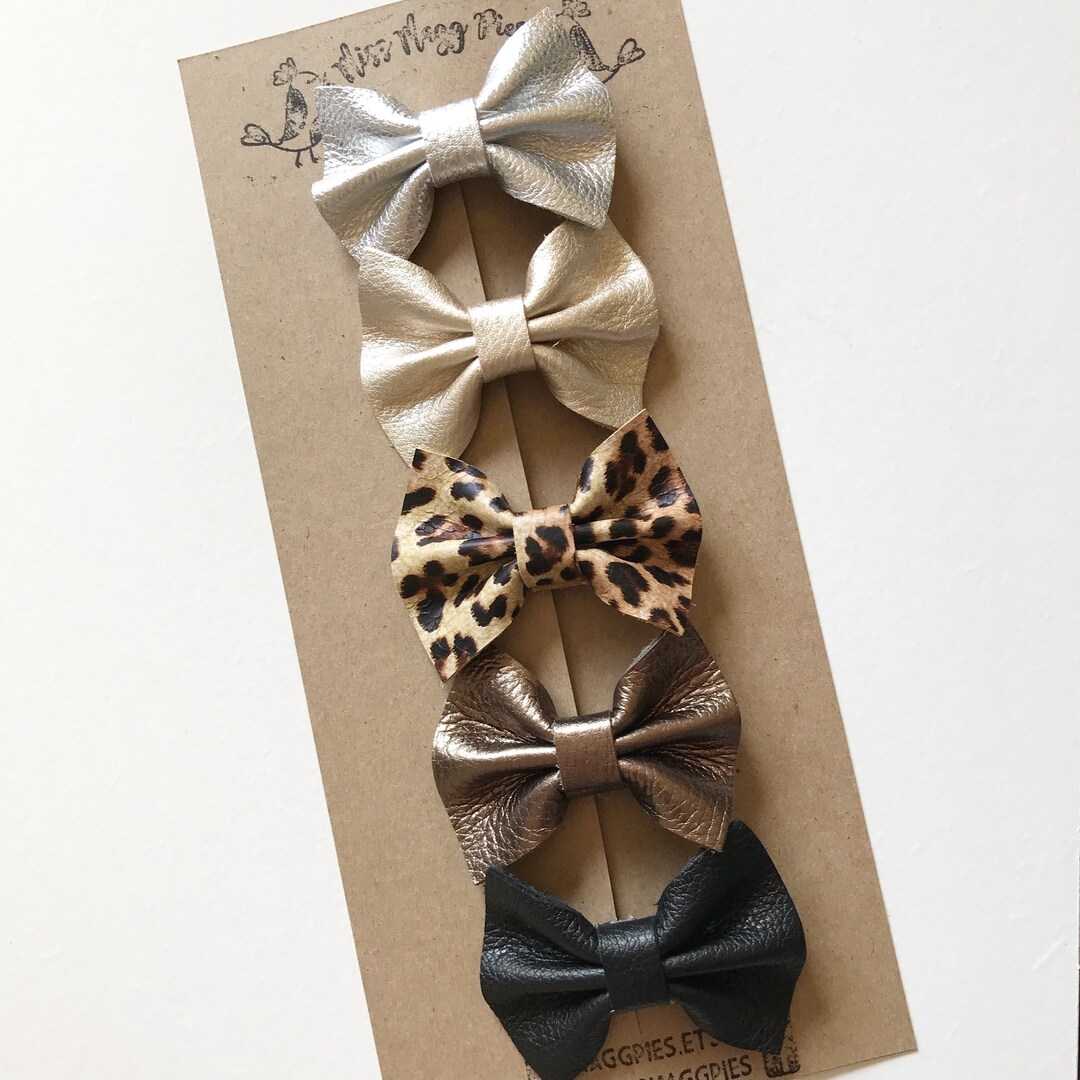 Leather Hair Bow Set, Variety Pack Hair Bows, Genuine Leather Hair ...