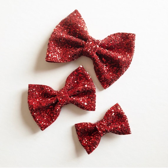 Metallic Red Mini Medium OR Classic Glitter Hair Bow / Baby | Etsy