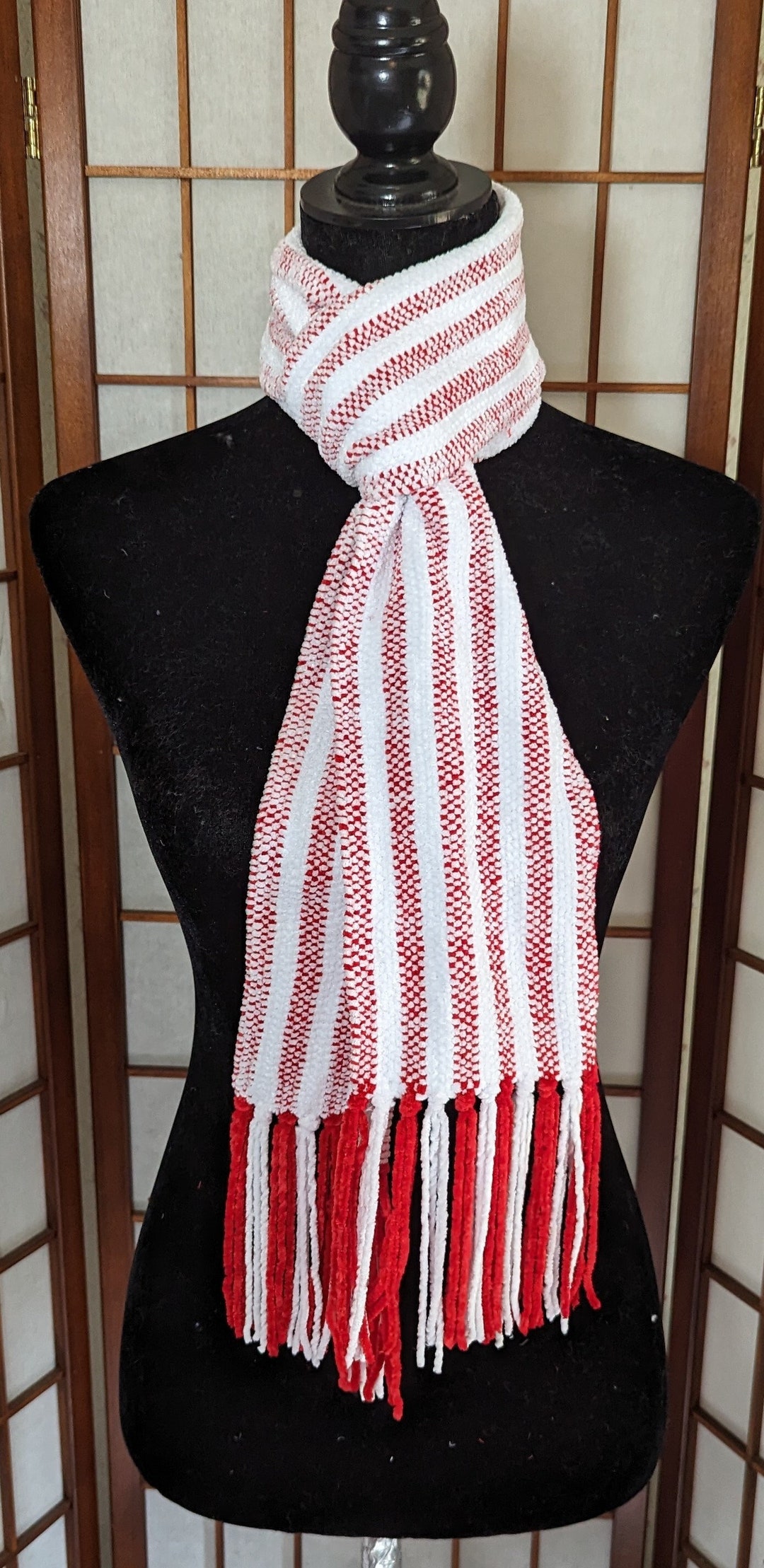 Christmas Scarf, Red and White Scarf, Chenille Scarf - Etsy