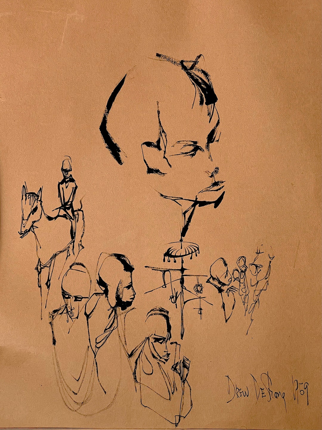 1960s Surreal Portrait, Deconstruction Art, PICASSO Drawing Vibe ...