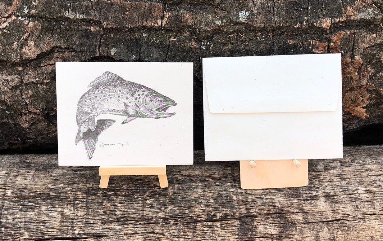 Trout Fishing Note Card // Prints // Flyfishing // Stream // Rainbow ...