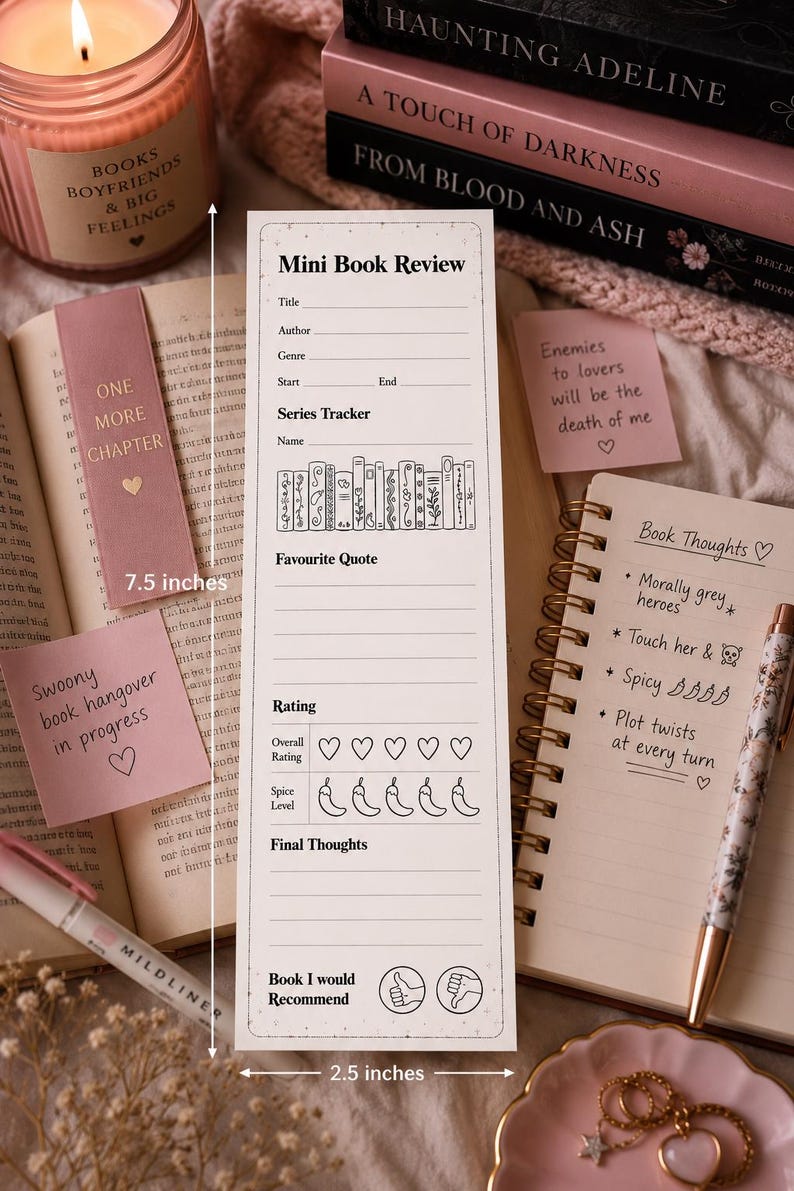 Mini Book Review Bookmark Printable | Romance & Smut Reading Tracker ...
