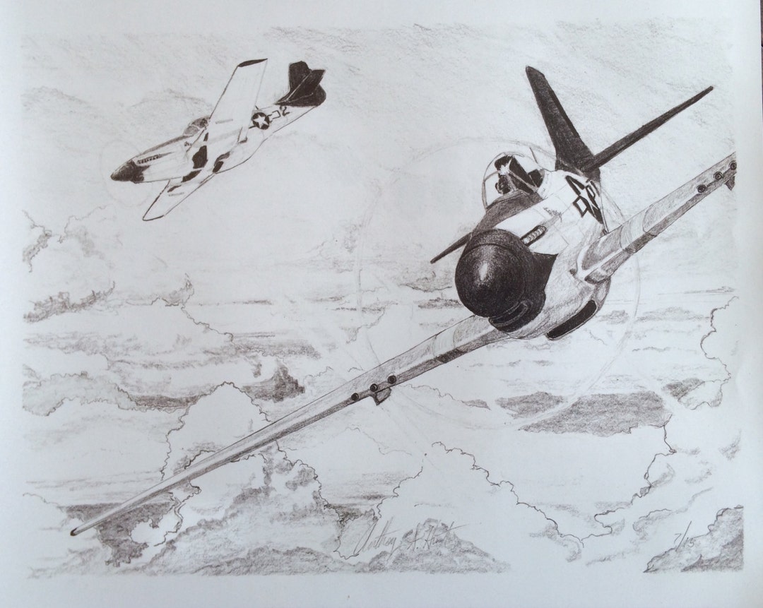 Tuskegee Airmen 332nd P51 Mustang - Digital Print of Original Graphite ...