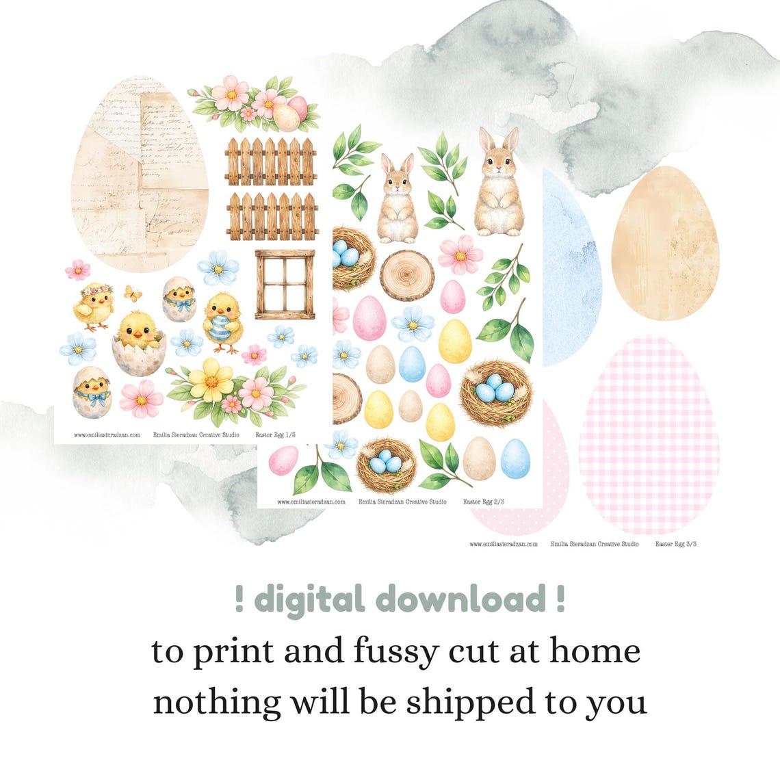 Easter Egg Card Kit Printable Digital Download Fussy Cutting Elements ...