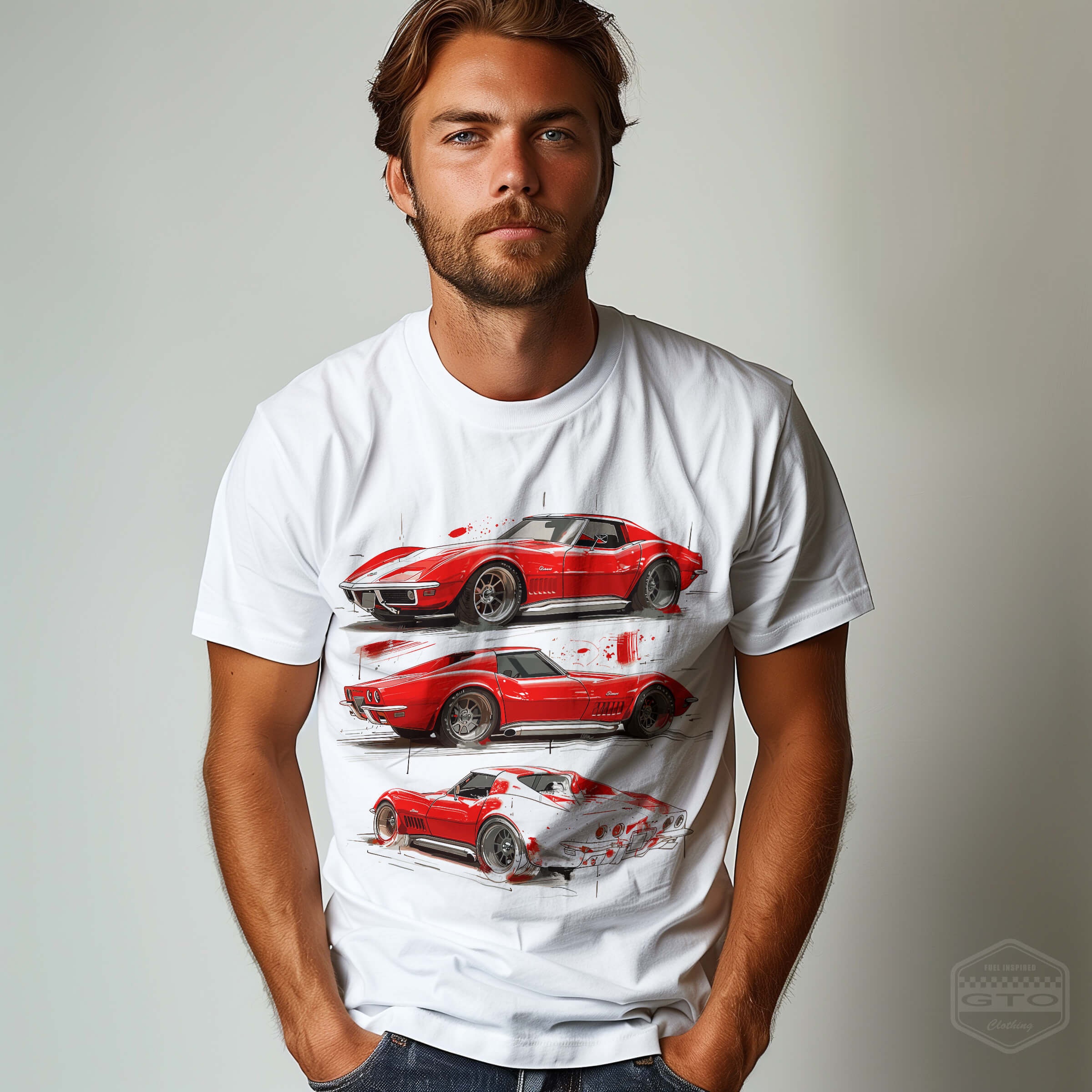 GTO Clothing Men's 1968 Chevrolet Corvette Red 6 American Muscle T ...