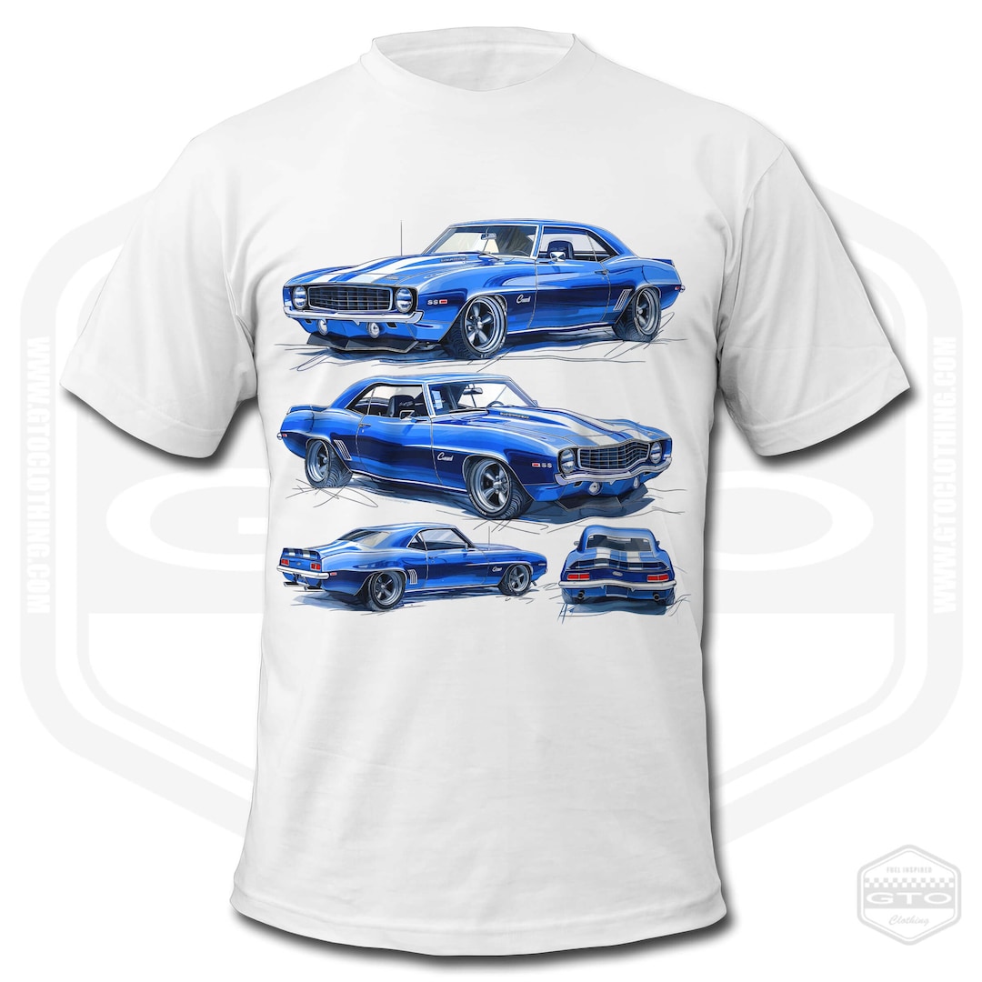 GTO Clothing Men's 1968 Chevrolet Camaro Blue 1 American Muscle T-shirt ...