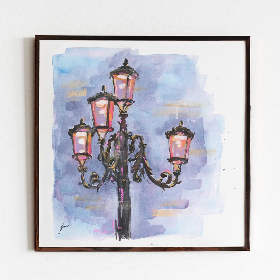 Lamp Post Art Print 14.8cm Square Lamppost Painting, Venezia, Painting ...