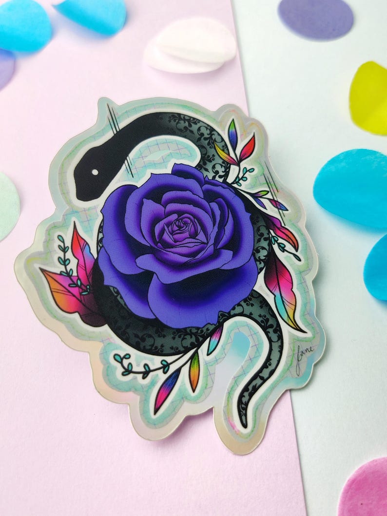 Rose and Snake Sticker - Holographic Sticker of Original Digital ...