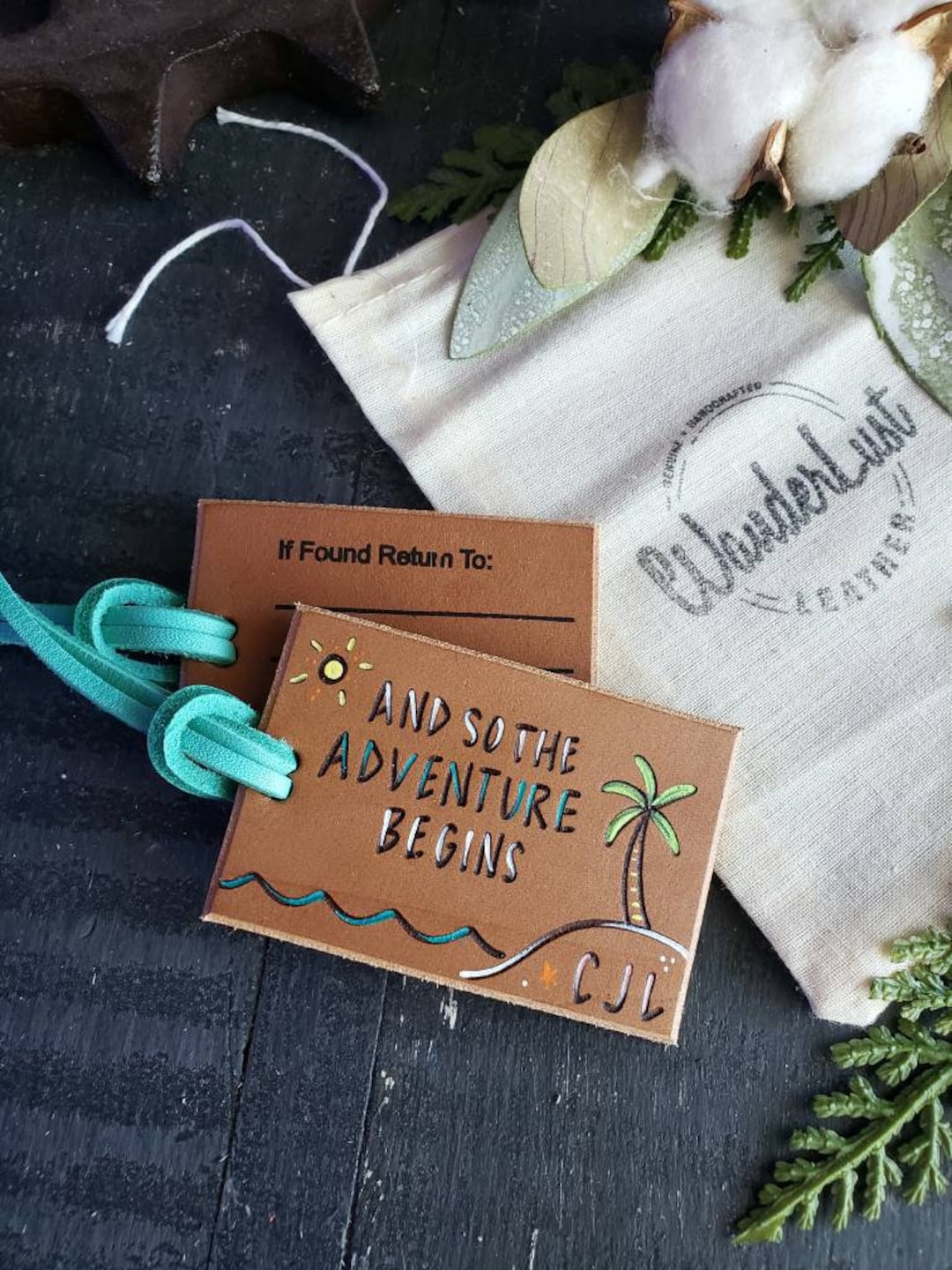 Handmade Mini Leather Luggage Tag Set, Personalized Tropical Gift - Etsy