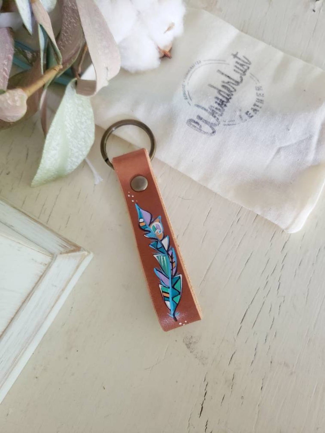 Feather Keychain. Keychain With Feather. Peace Sign Keychain. - Etsy