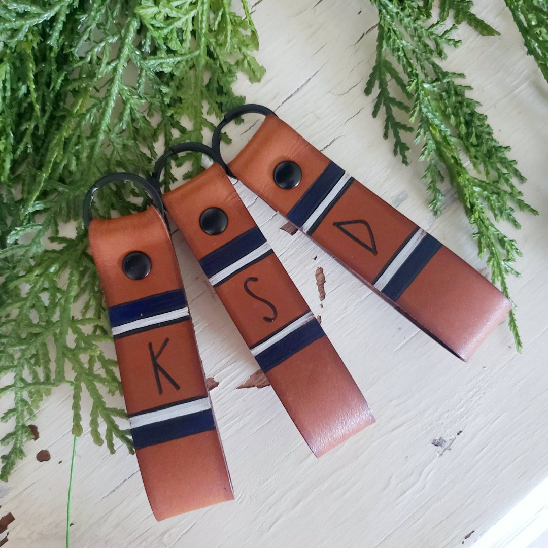 Monogrammed Keychain. Leather Monogrammed Keychain. Initials Keychain ...