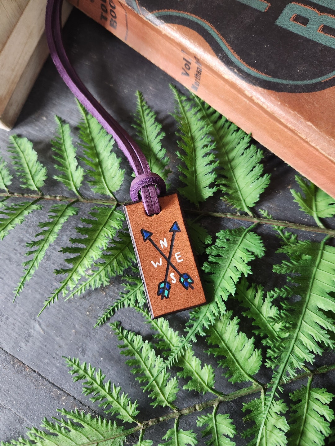 Compass Luggage Tag. Leather Compass Tag. Custom Compass Tag. Compass ...