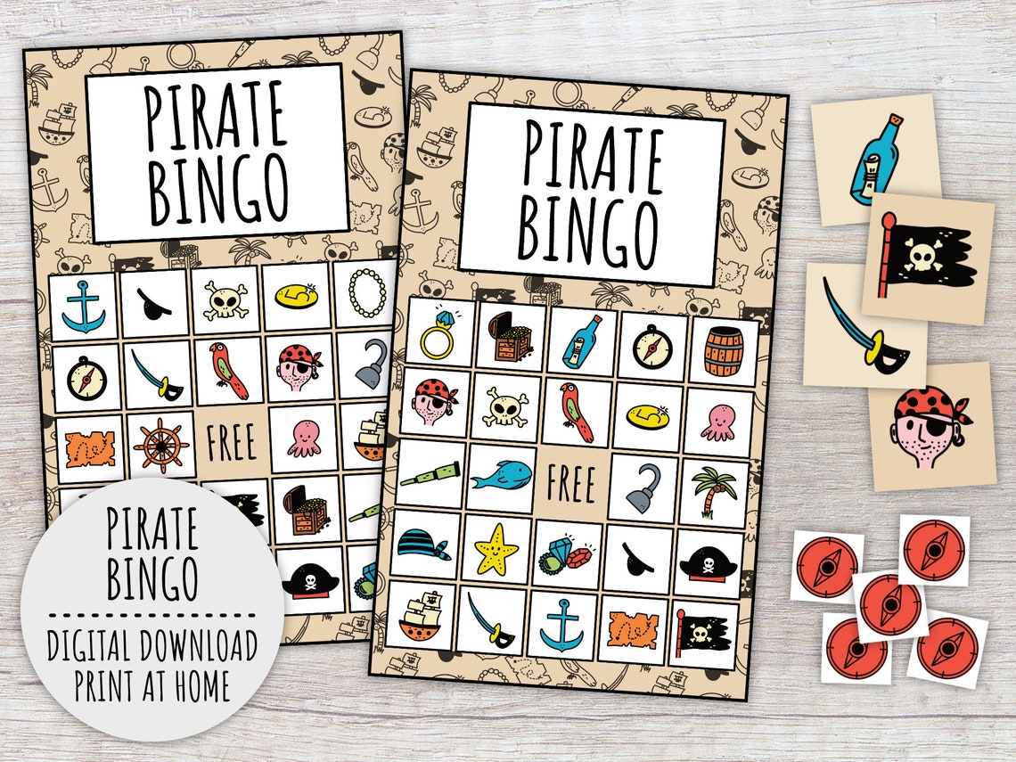 Pirate Bingo Game for Kids, Kids Birthday Party Game, Preschool ...