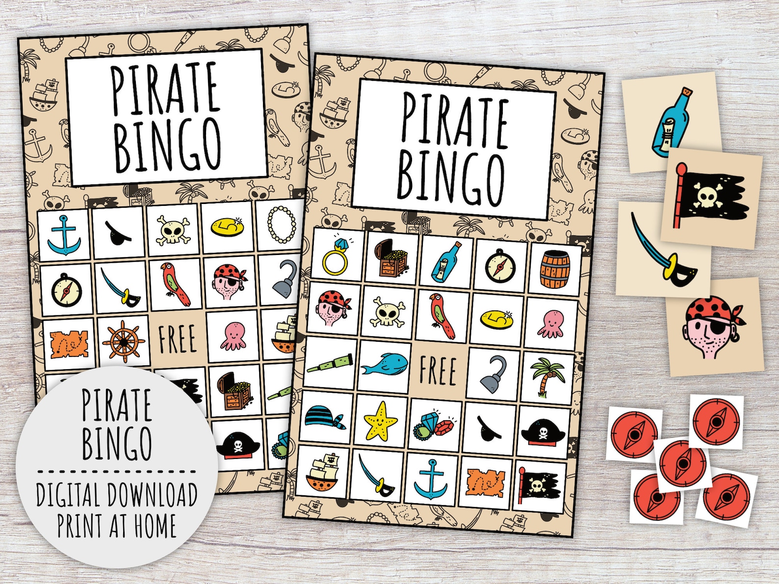 Pirate Bingo Game for Kids, Kids Birthday Party Game, Preschool ...