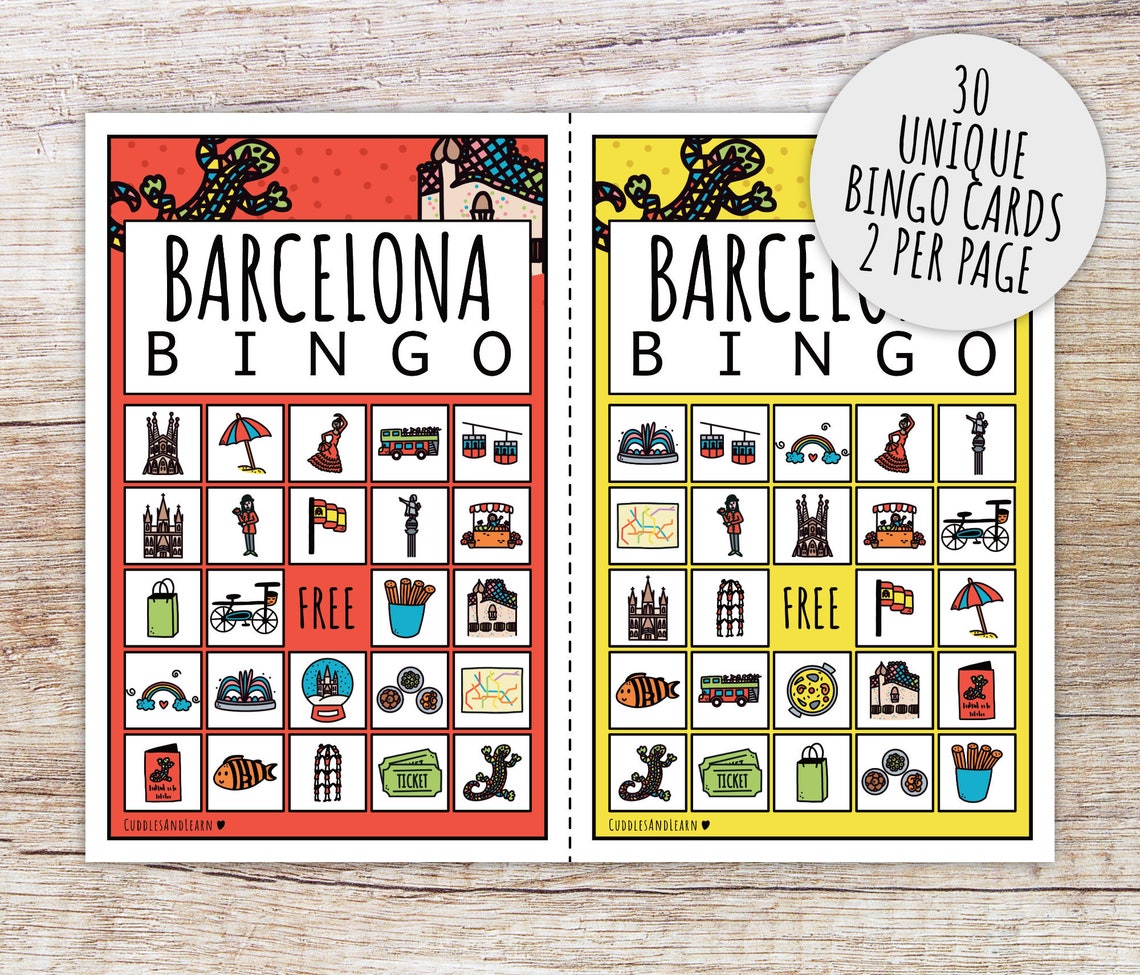 Barcelona Bingo Game for Kids, Kids Spain Party Game, Love Travel Game ...
