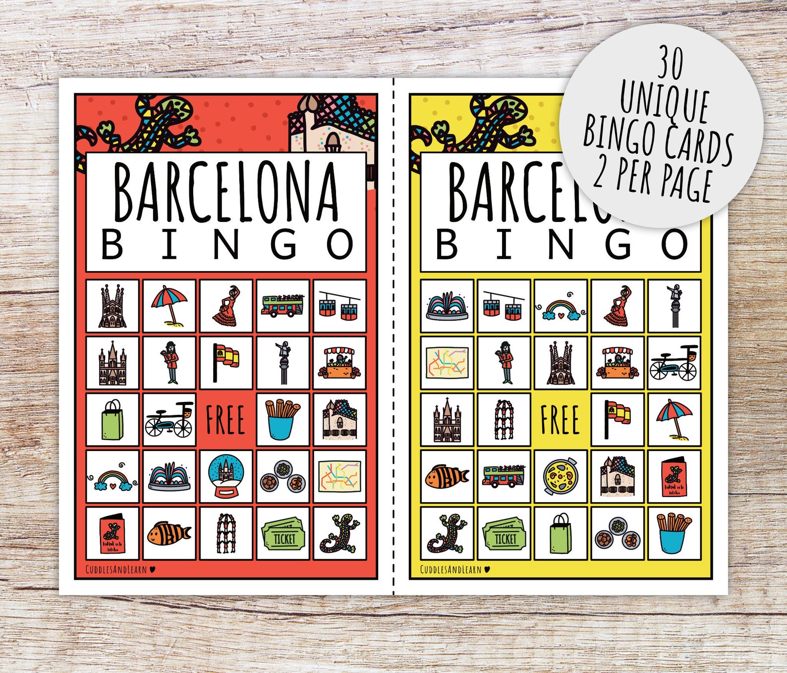 Barcelona Bingo Game for Kids, Kids Spain Party Game, Love Travel Game ...