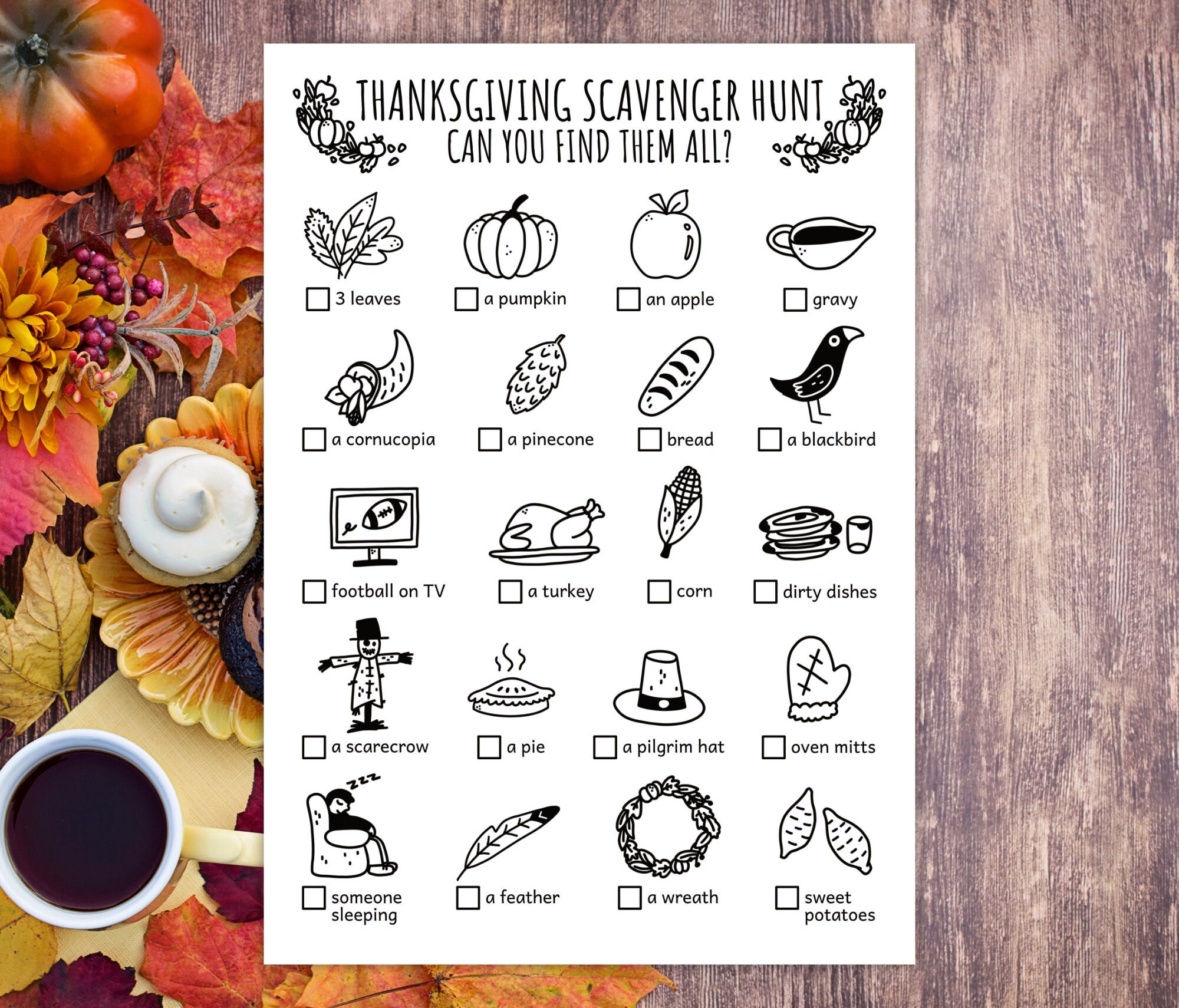Thanksgiving Scavenger Hunt for Kids, Fall Treasure Hunt, Thanksgiving ...