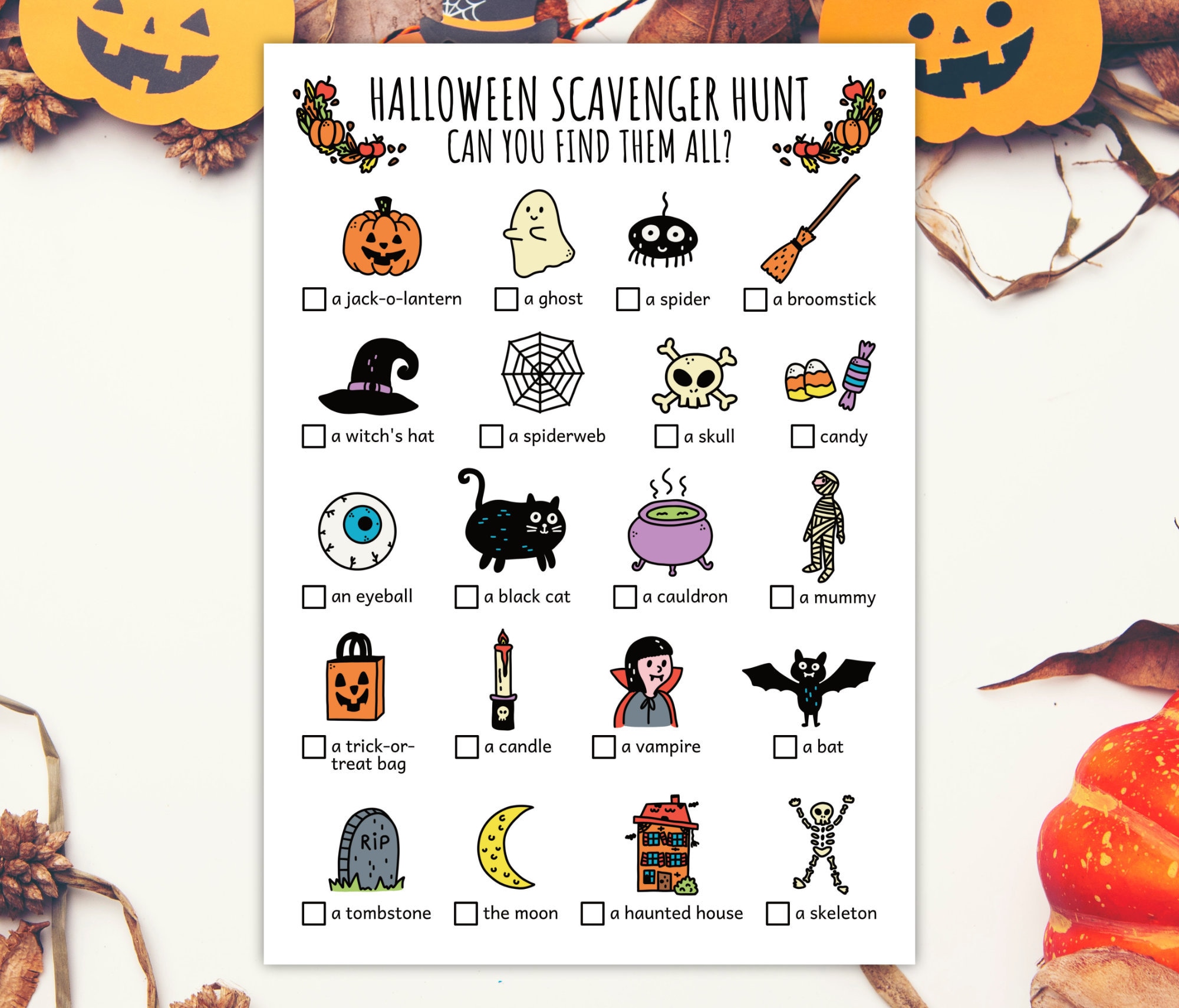 Halloween Scavenger Hunt for Kids, Fall Autumn Treasure Hunt Activity ...