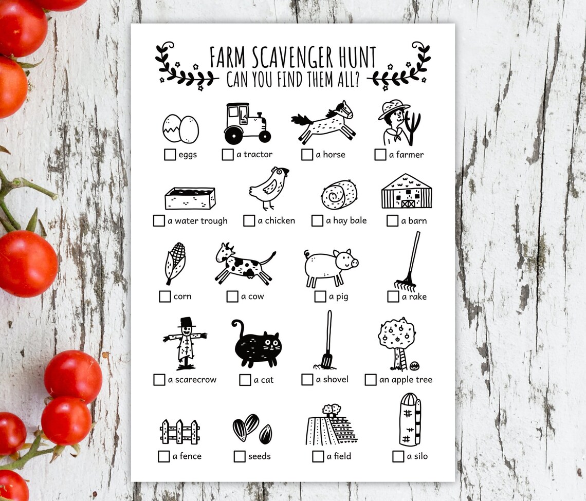 Farm Scavenger Hunt for Kids, Outdoor Kids Activities and Kids Birthday ...