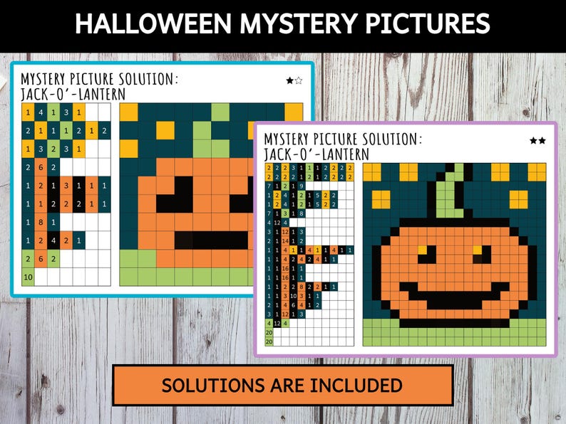 Halloween Mystery Picture Worksheets Pixel Art Color by Code - Etsy