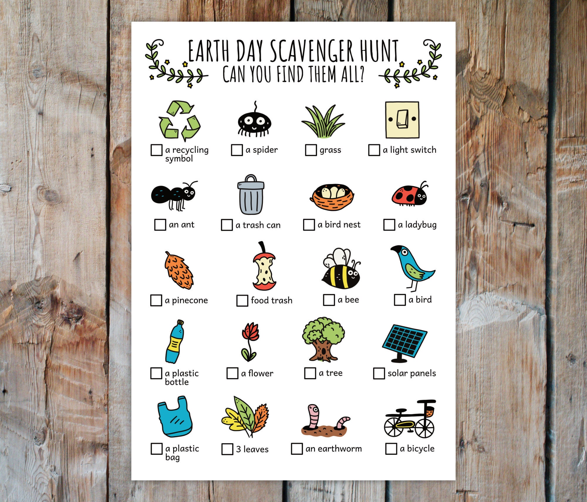 Earth Day Scavenger Hunt for Kids - Nature Walk Printable Game, Outdoor ...