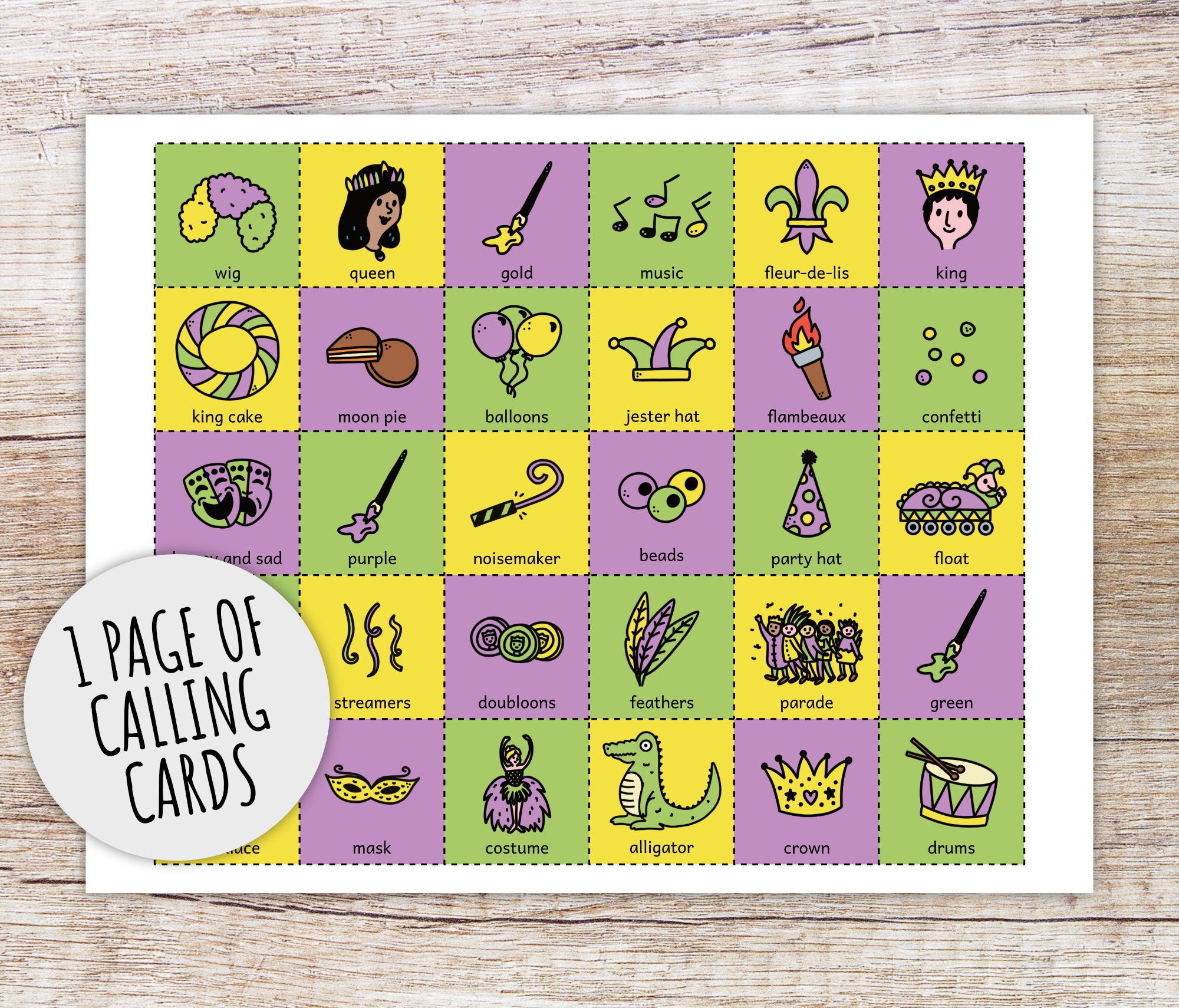 Mardi Gras Bingo Game for Kids, Kids Fat Tuesday Game, Shrove Tuesday ...