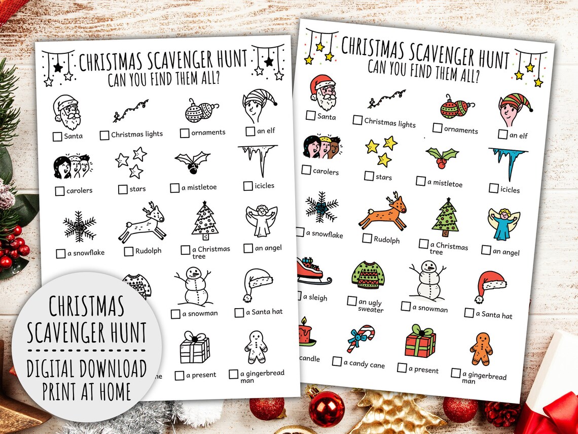 Christmas Scavenger Hunt for Kids, Xmas Treasure Hunt, Winter and ...