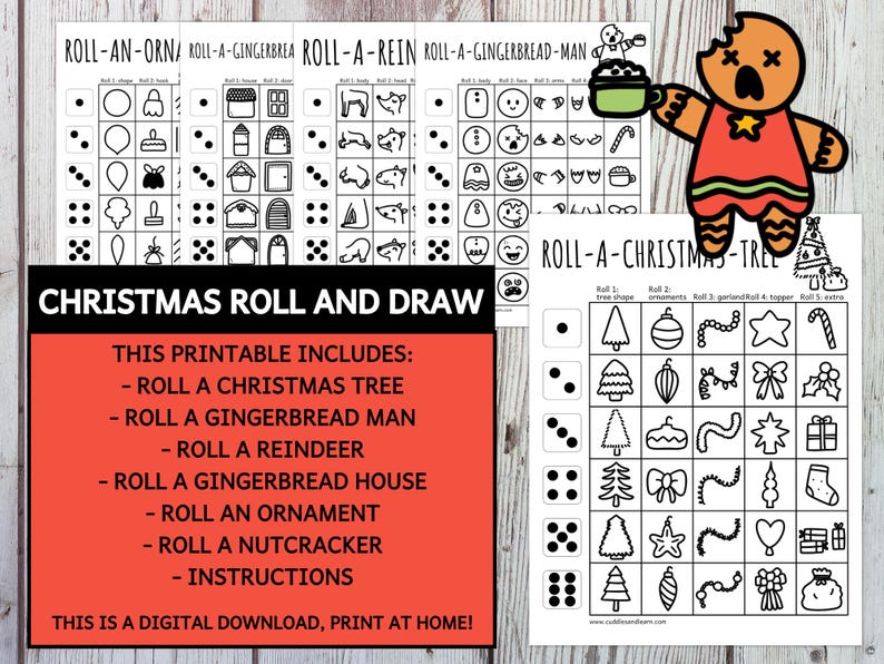 Christmas Roll and Draw Game Xmas Dice Drawing Activity for Kids BUNDLE ...