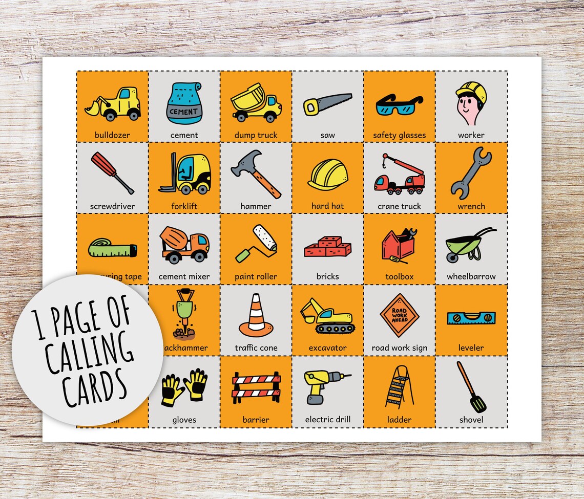 Construction Bingo Game for Kids, Kids Builder Party Game, Classroom ...