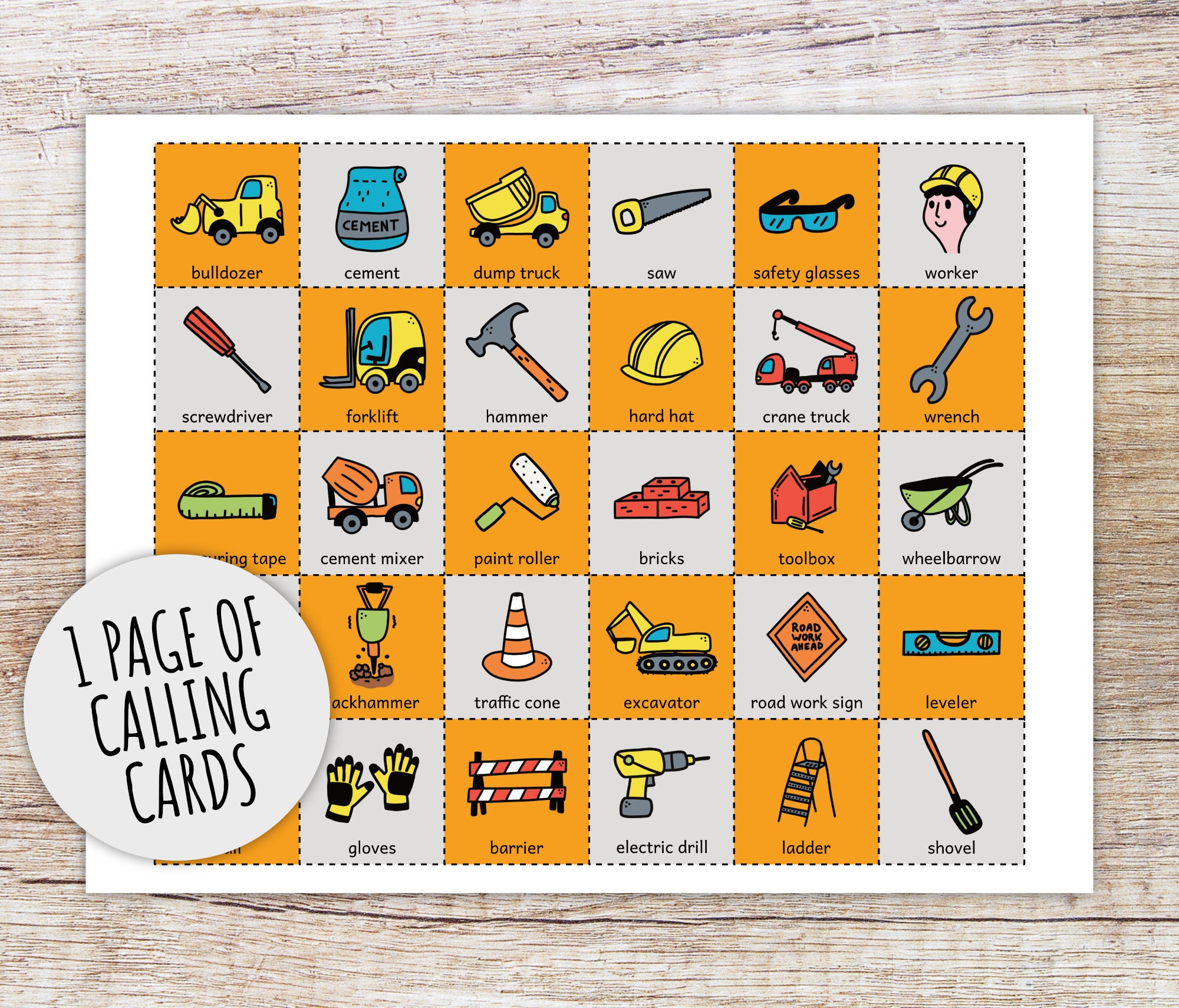 Construction Bingo Game for Kids, Kids Builder Party Game, Classroom ...