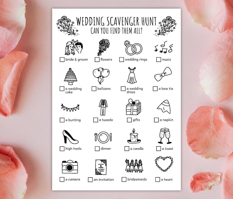 Wedding Scavenger Hunt for Kids, Bridal Romantic Treasure Hunt ...