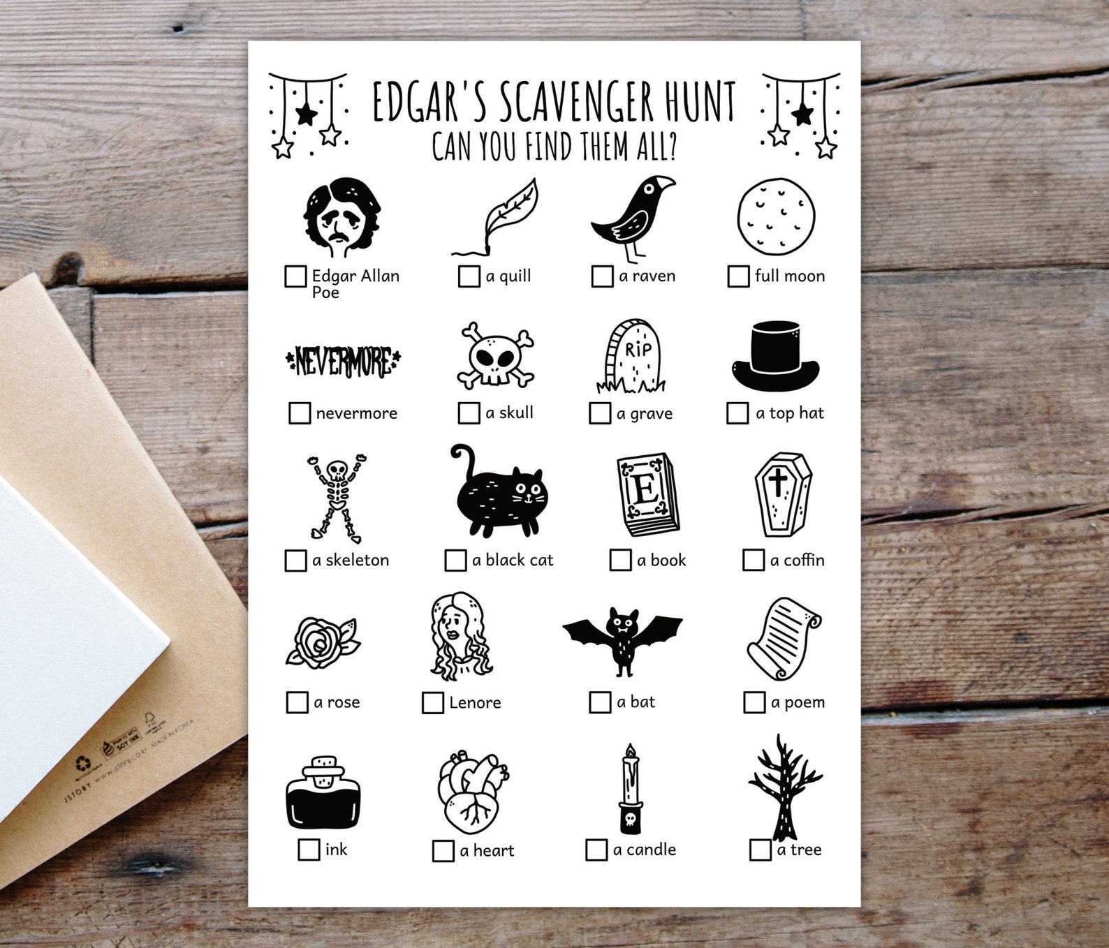 Edgar's Scavenger Hunt for Kids, Edgar Allan Poe Theme Treasure Hunt ...