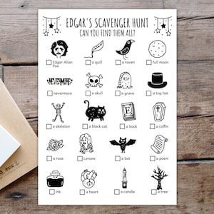 Edgar's Scavenger Hunt for Kids, Edgar Allan Poe Theme Treasure Hunt ...
