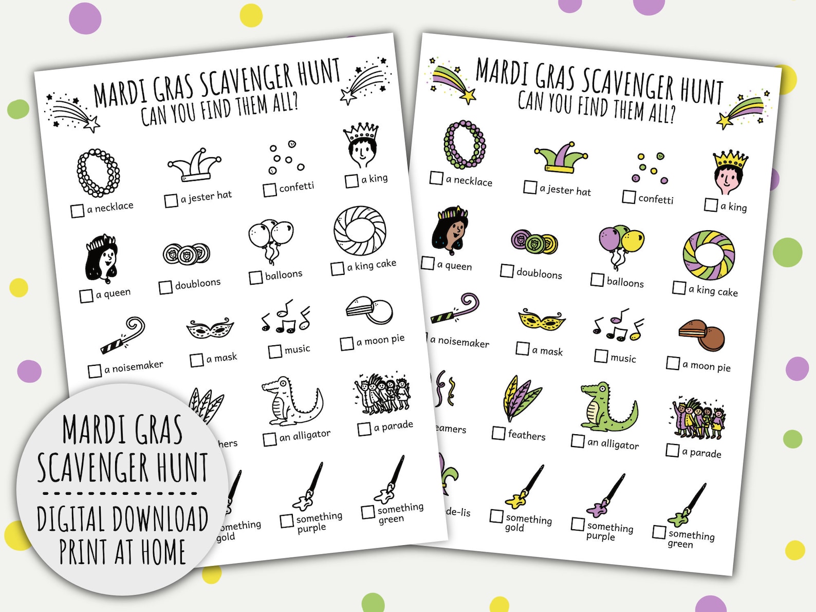 Mardi Gras Scavenger Hunt for Kids, Fat Tuesday Treasure Hunt, Shrove ...