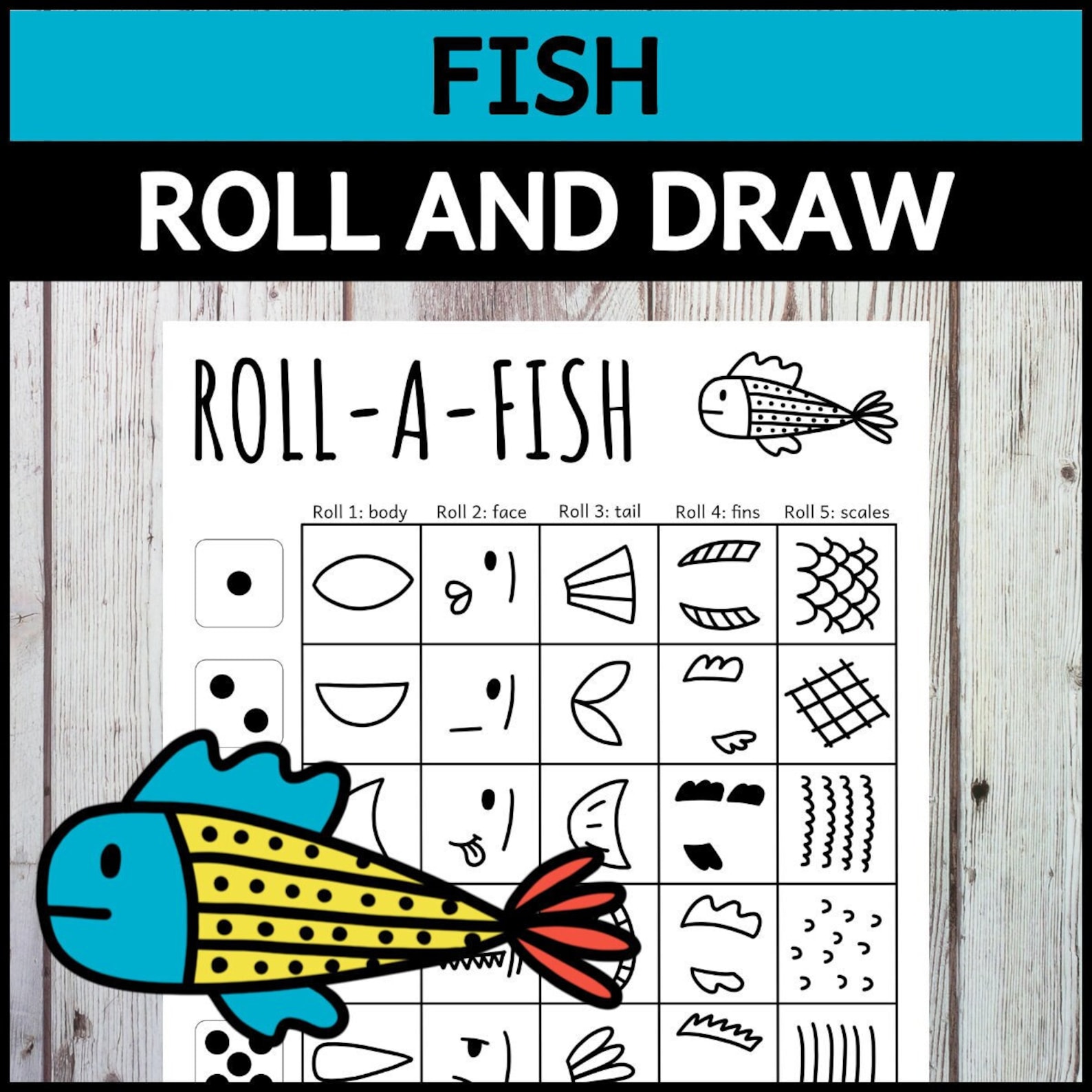 Roll-a-fish Roll and Draw a Fish Game Animal Summer Dice Drawing ...