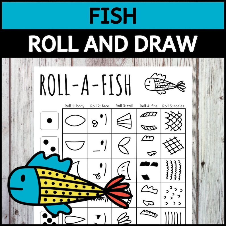 Roll-a-fish Roll and Draw a Fish Game Animal Summer Dice Drawing ...