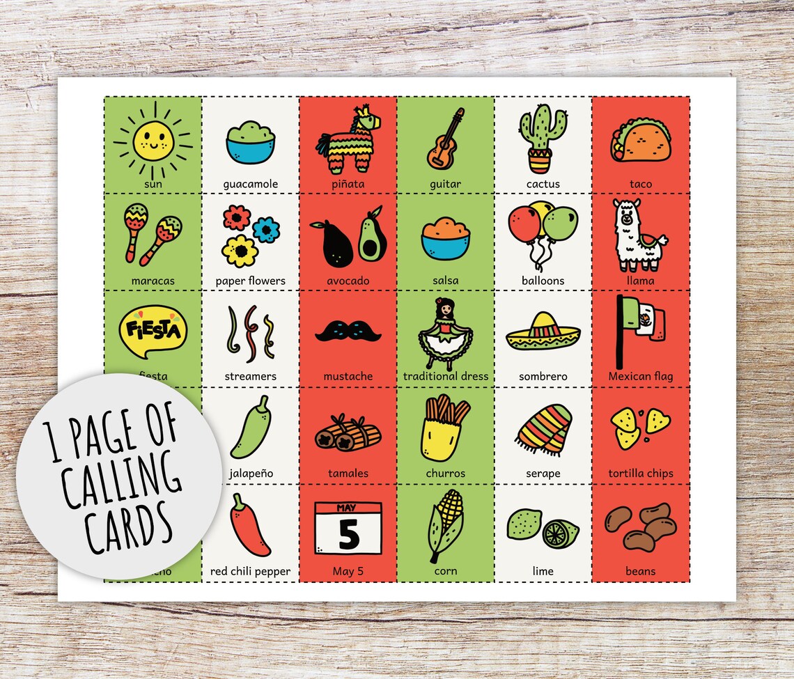 Cinco De Mayo Bingo Game for Kids, Kids Mexican Party Game, Classroom ...