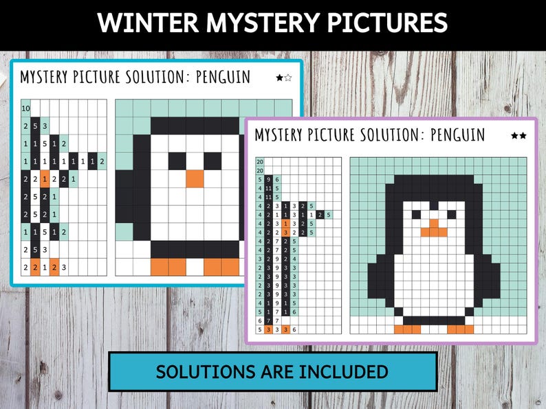 Winter Mystery Picture Worksheets Pixel Art Color by Code - Etsy