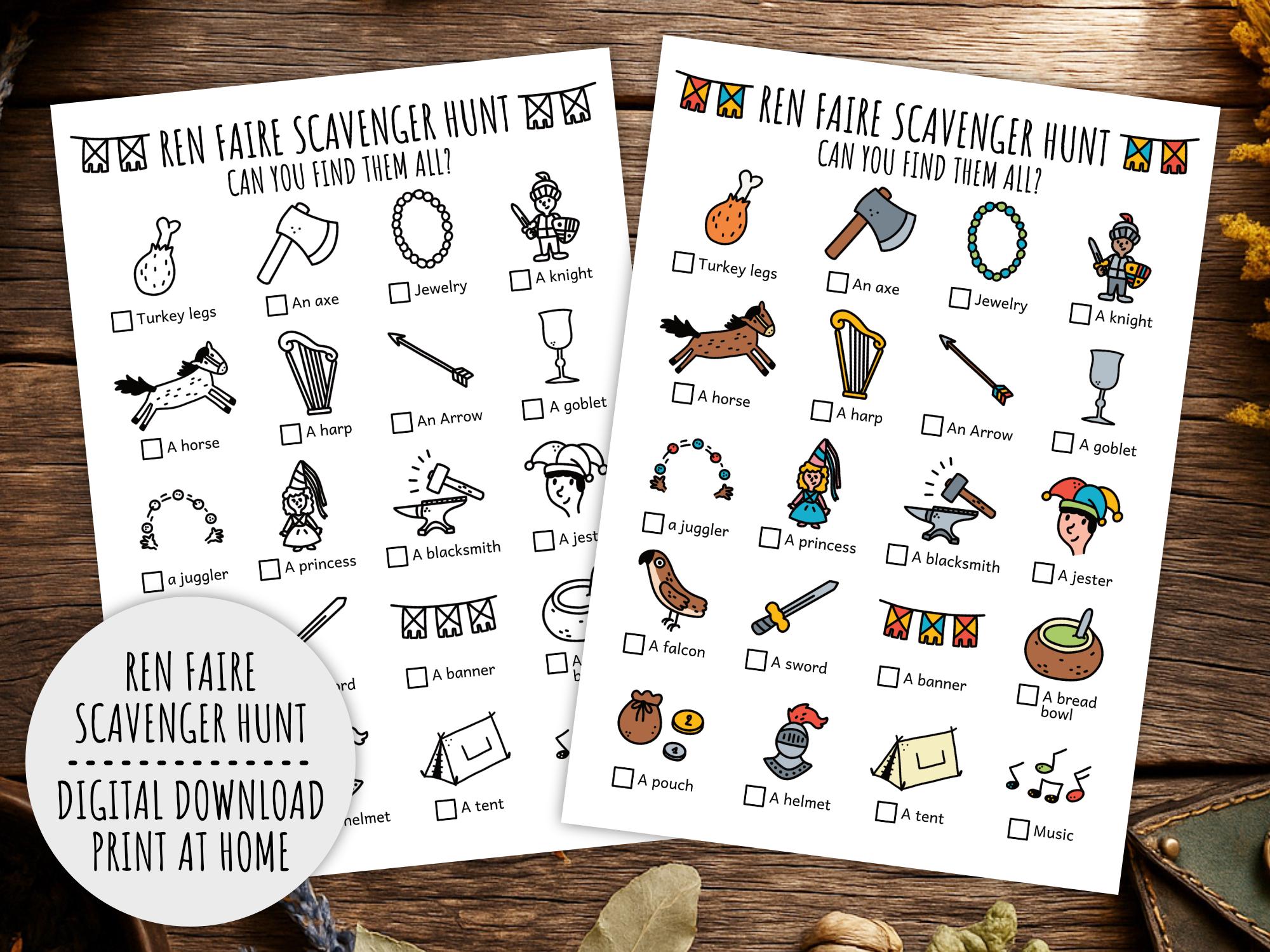 Ren Faire Scavenger Hunt for Kids – Printable Medieval Treasure Hunt ...