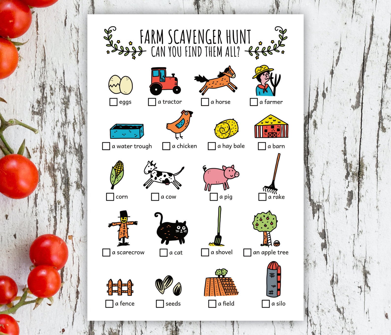 Farm Scavenger Hunt for Kids, Outdoor Kids Activities and Kids Birthday ...