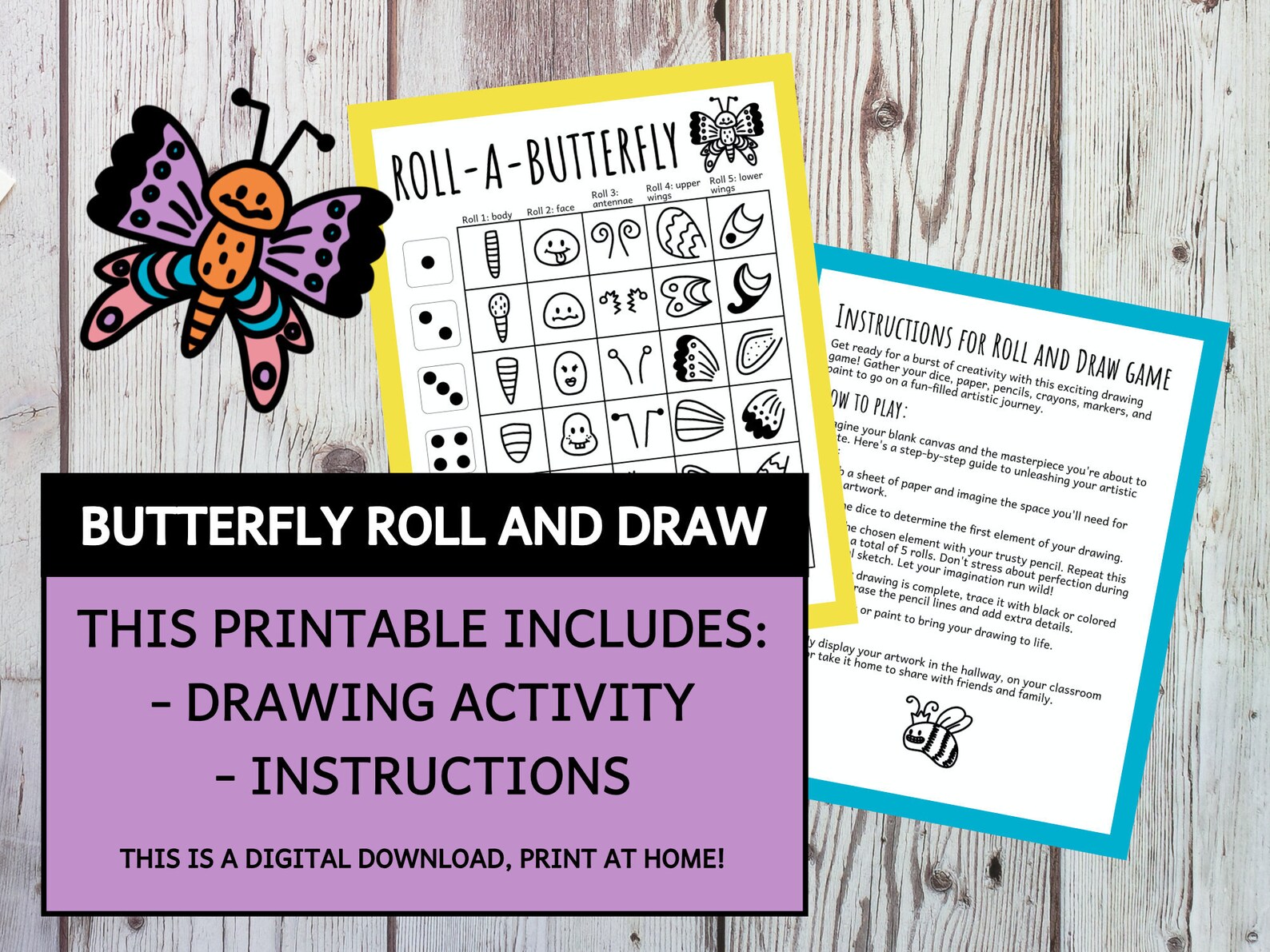 Roll-a-butterfly Roll and Draw a Butterfly Game Spring Dice Drawing ...