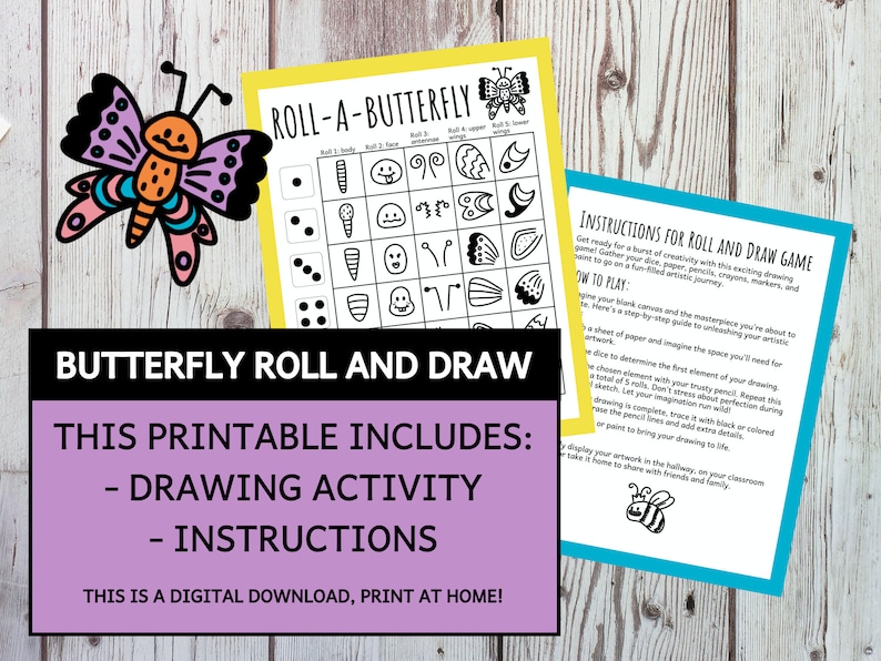 Roll-a-butterfly Roll and Draw a Butterfly Game Spring Dice Drawing ...